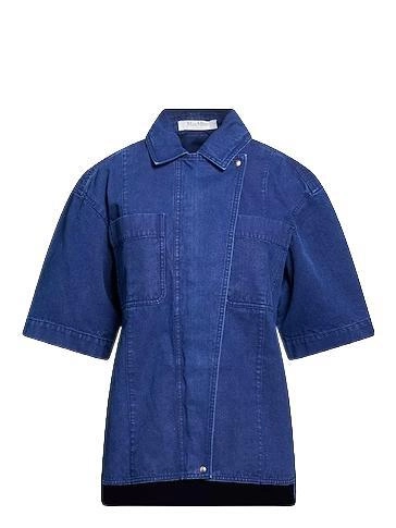 Max Mara Plain Colour Canvas Short Sleeve Shirt - Blue