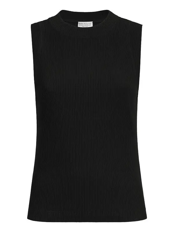 Brunello Cucinelli Cotton Ribbed Tank Top - Black