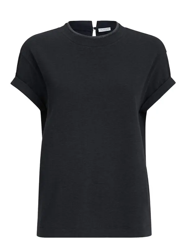 Brunello Cucinelli Stretch-cotton Monili-detail T-shirt - Black