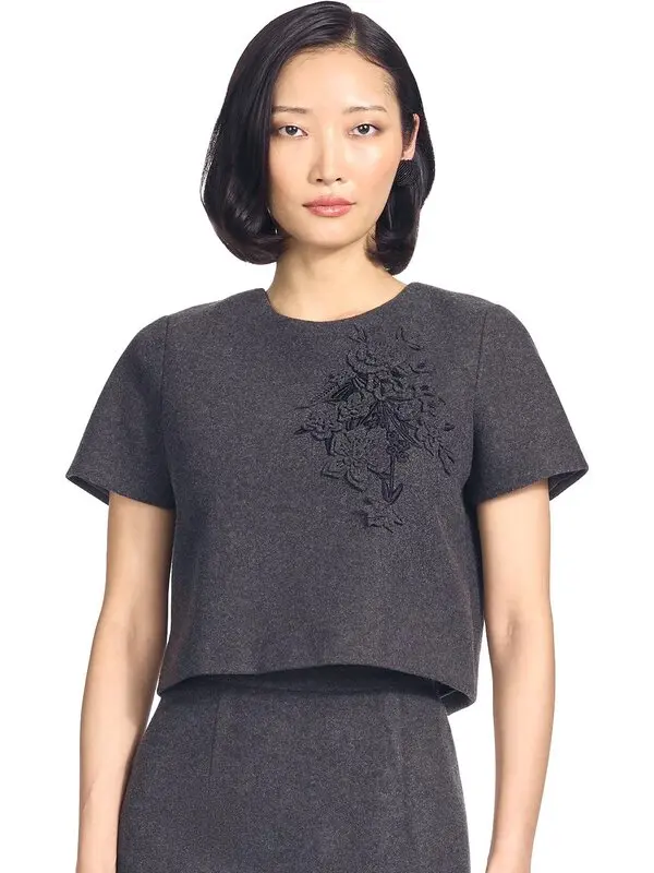 Sachin & Babi Nadine Embroidered Knit Wool Cropped Top - Graphite