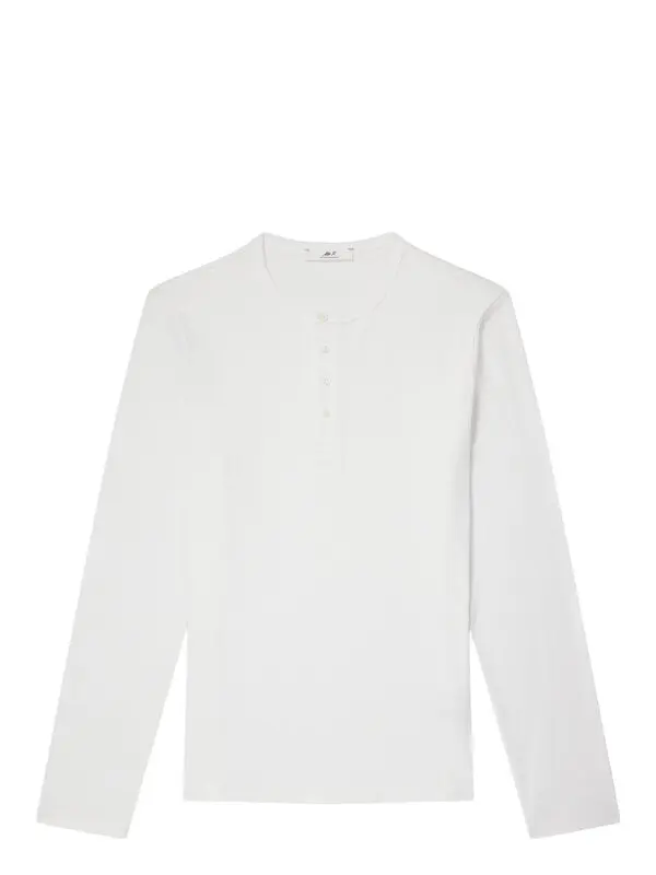 Mr P. Ribbed Organic Cotton Henley T-shirt - White
