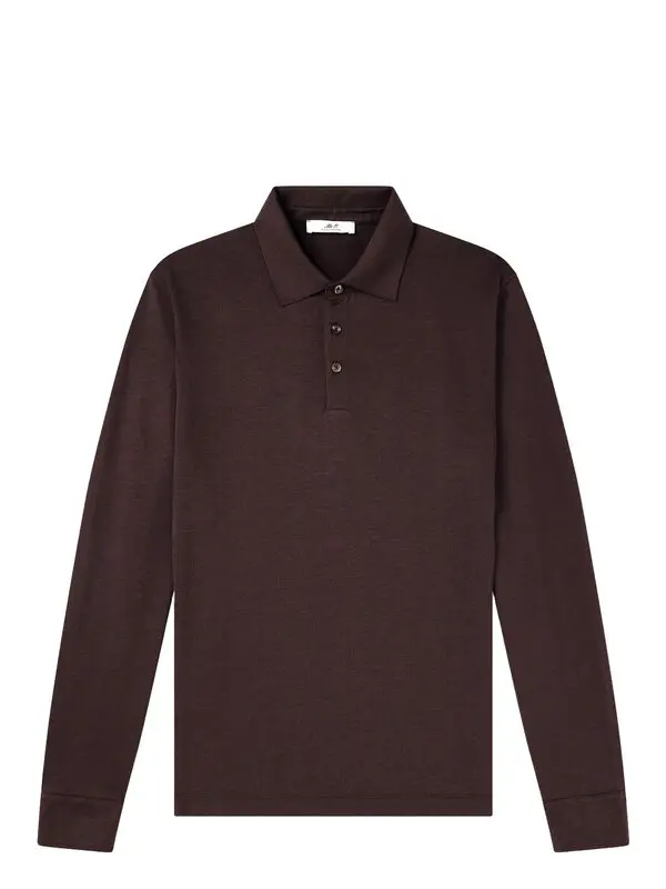 Mr P. Silk And Cotton-blend Polo Shirt - Brown