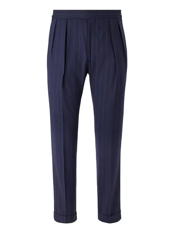 Polo Ralph Lauren Straight-leg Pleated Striped Wool-blend Suit Trousers - Blue