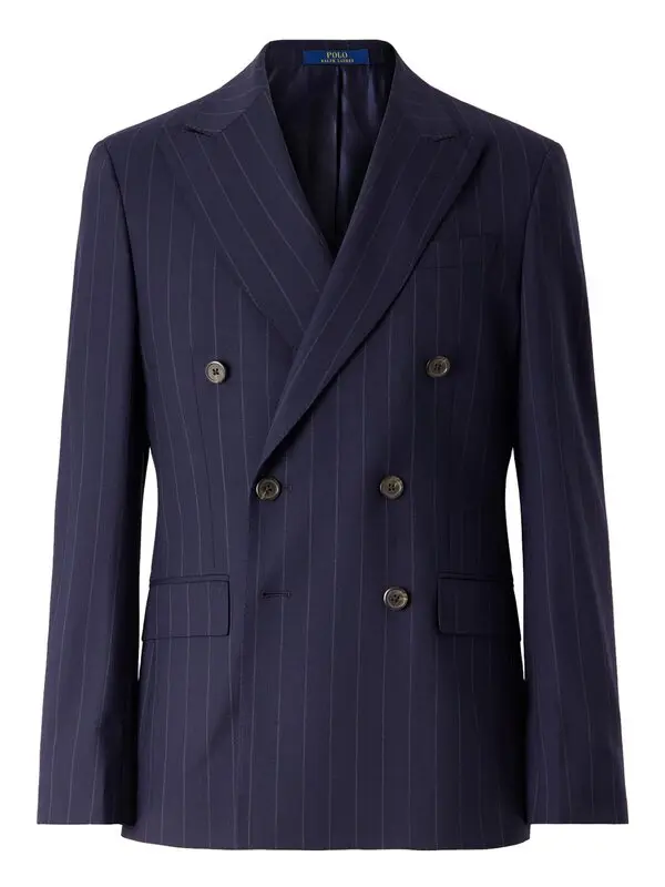 Polo Ralph Lauren Double-breasted Striped Wool-blend Suit Jacket - Blue