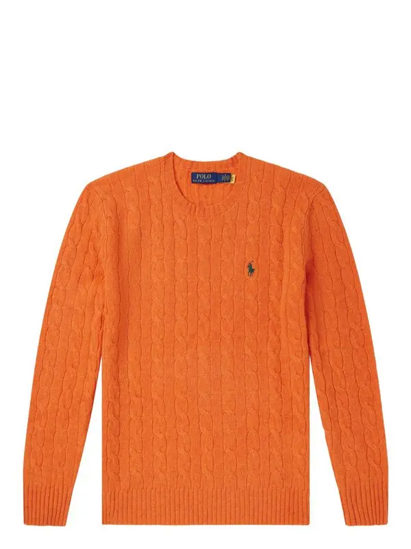 Polo Ralph Lauren Logo-embroidered Cable-knit Wool And Cashmere-blend Sweater - Orange