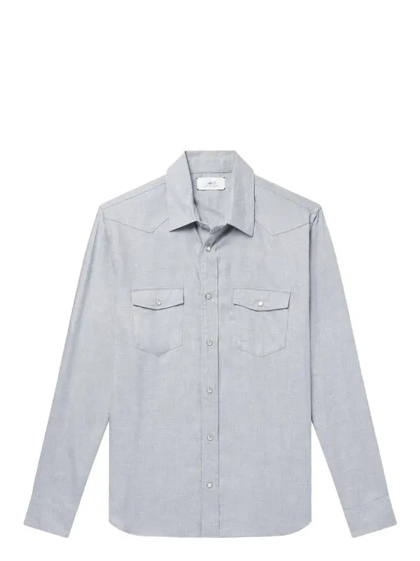 Mr P. Herringbone Cotton And Lyocell-blend Shirt - Gray