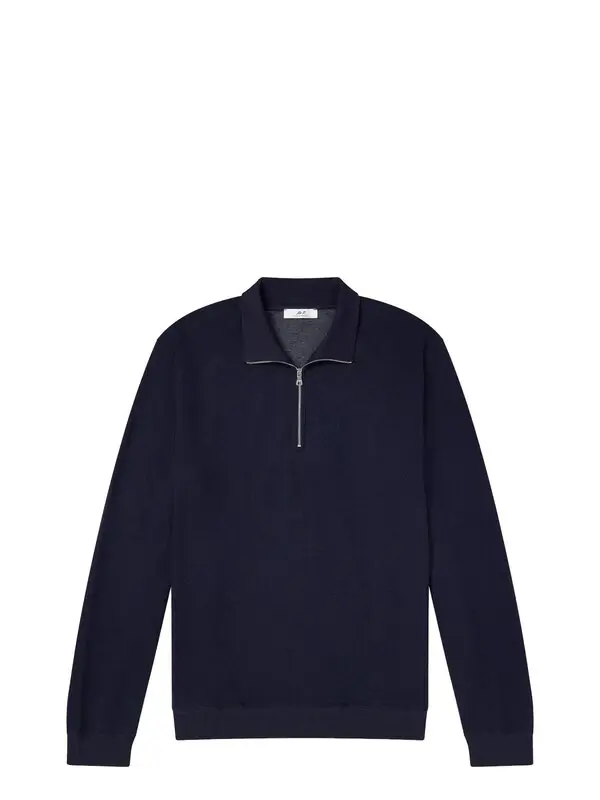 Mr P. Cotton-blend Double-faced Jersey Half-zip Sweatshirt - Blue