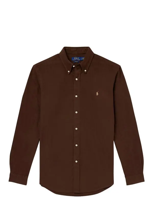 Polo Ralph Lauren Button-down Collar Logo-embroidered Cotton-flannel Shirt - Brown