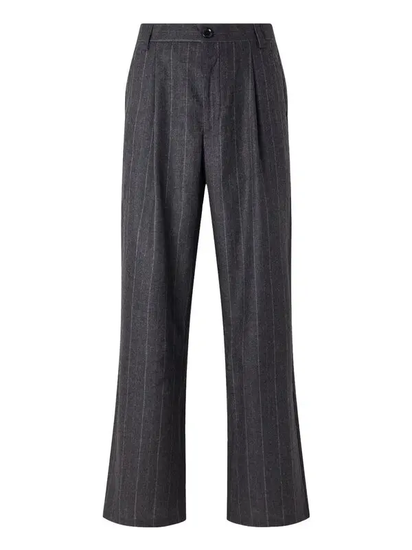 Oliver Peoples Orsman Flared Pleated Striped Wool-blend Suit Trousers - Gray