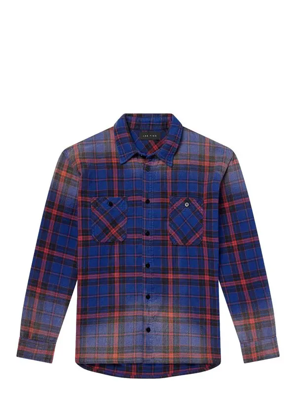 LES TIEN Checked Cotton-flannel Shirt - Blue