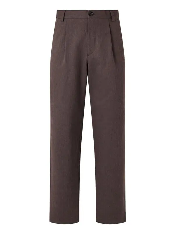 Oliver Peoples Morton Straight-leg Pleated Herringbone Stretch-cotton Suit Trousers - Brown