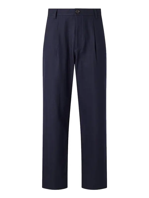 Oliver Peoples Morton Straight-leg Pleated Cotton And Wool-blend Suit Trousers - Blue