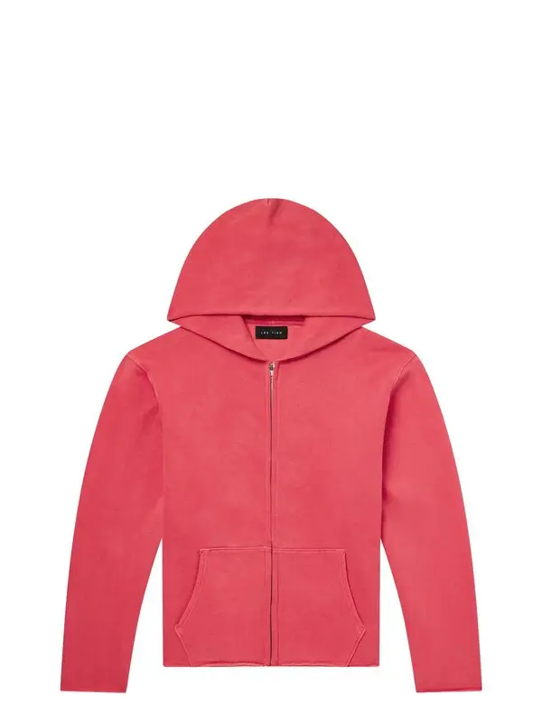 LES TIEN Garment-dyed Distressed Cotton-jersey Zip-up Hoodie - Red