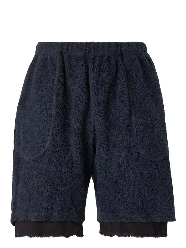 LES TIEN Straight-leg Cotton-fleece Drawstring Shorts - Black