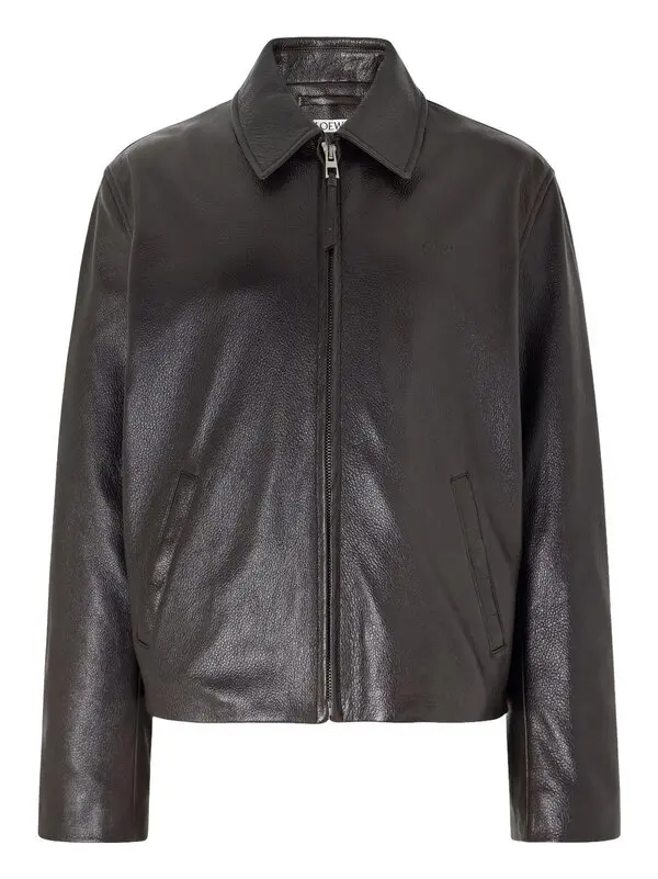 Loewe Full-grained Leather Jacket - Brown