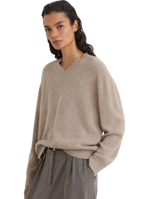 REISS Jenna 100% Cashmere V-neck Jumper - Neutral