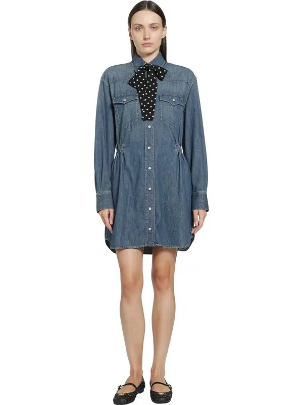 Valentino Garavani Scarf-detailed Denim Mini Dress - Blue