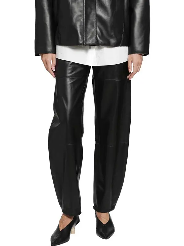 RETORI Leather Barrel Trousers - Black