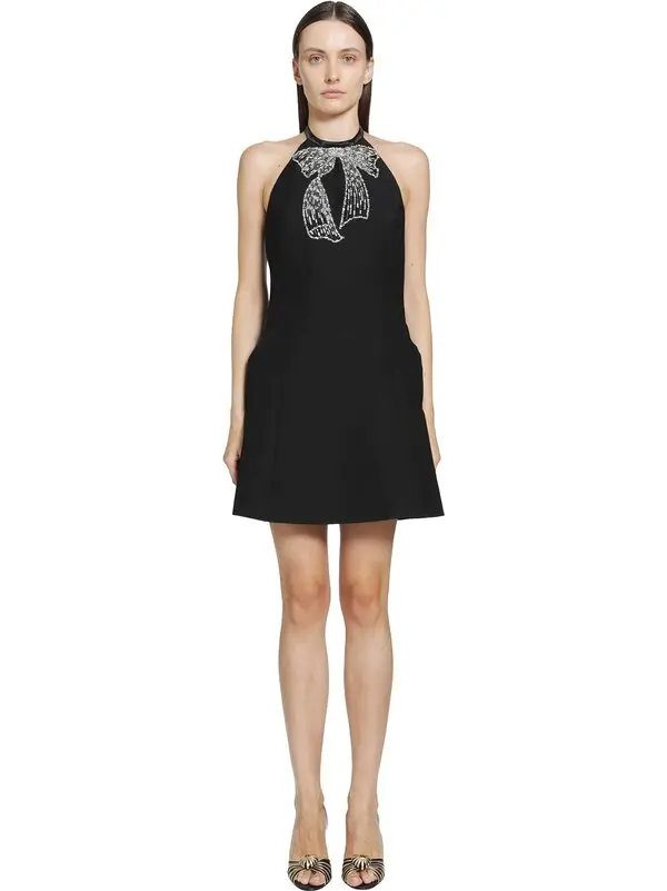 Valentino Garavani Embroidered Crepe Couture Mini Dress - Black
