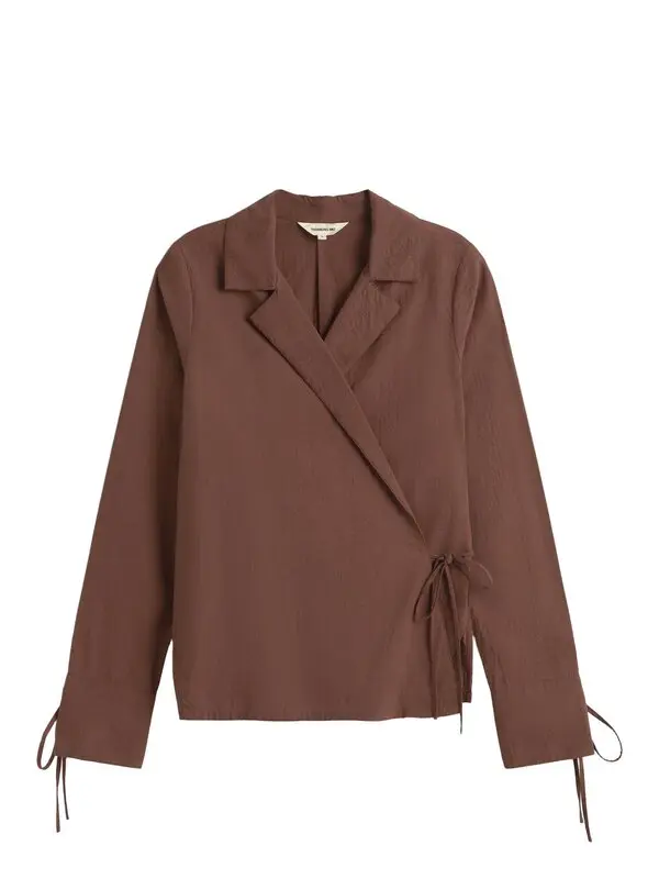 THINKING MU Wrapped Wine Seersucker Lenie Blouse - Red