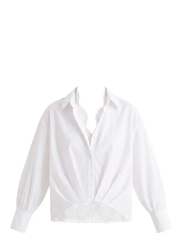 PAISIE Two-piece Pleated Waist Shirt Set With Lace Cami Underlay - White