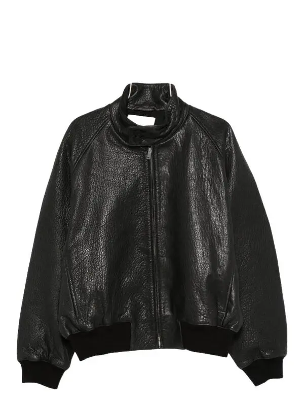 Studio Nicholson Leather Bomber Jacket - Black