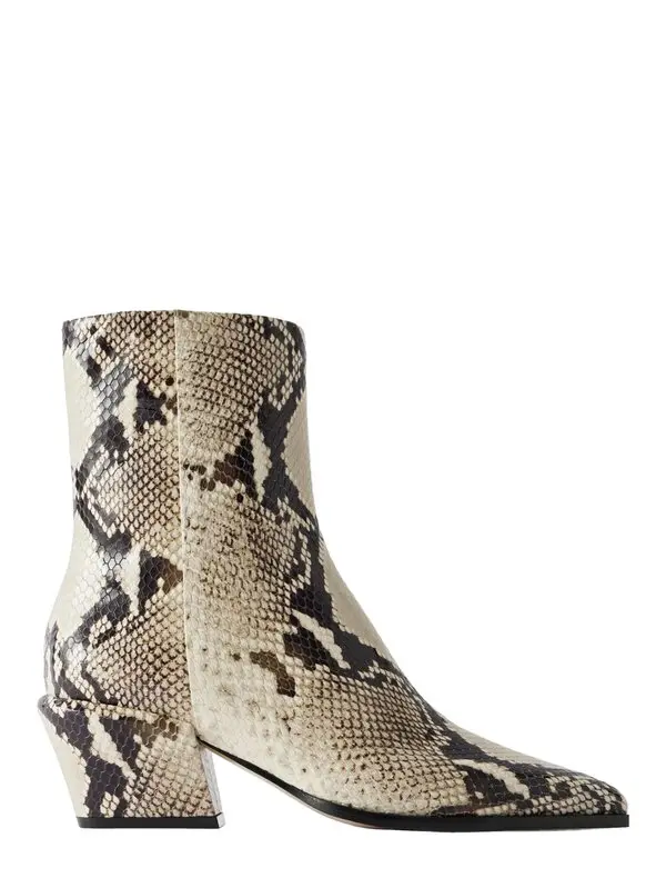 Paris Texas Snake Effect Square Toe Block Heel Ankle Boots - Multicolor