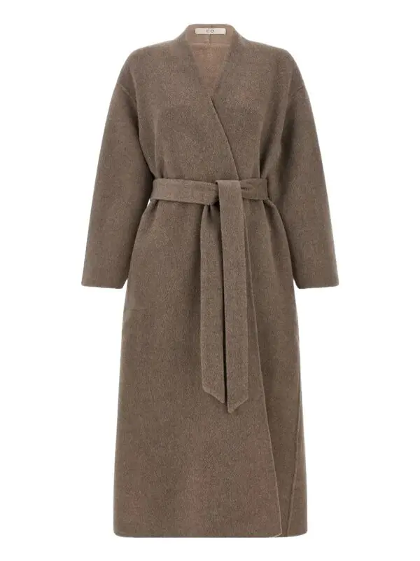 Co Long-sleeved Belted Coat - Brown