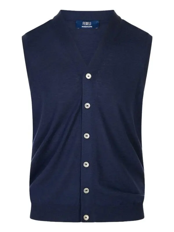 Fedeli Sleeveless V-neck Cardigan - Blue