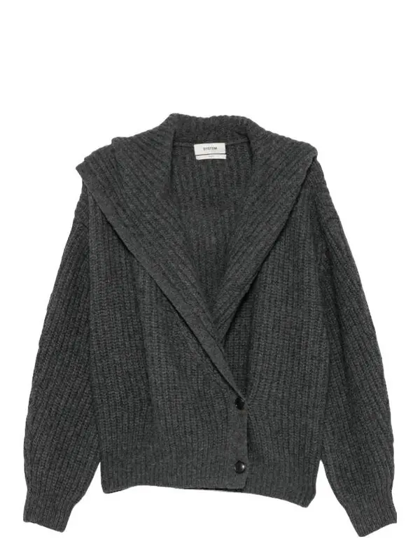 SYSTEM Ribbed-knit Hooded Cardigan - Grey