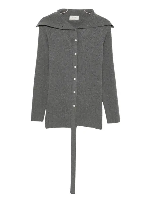 SYSTEM Ribbed-knit Sailor-collar Cardigan - Grey