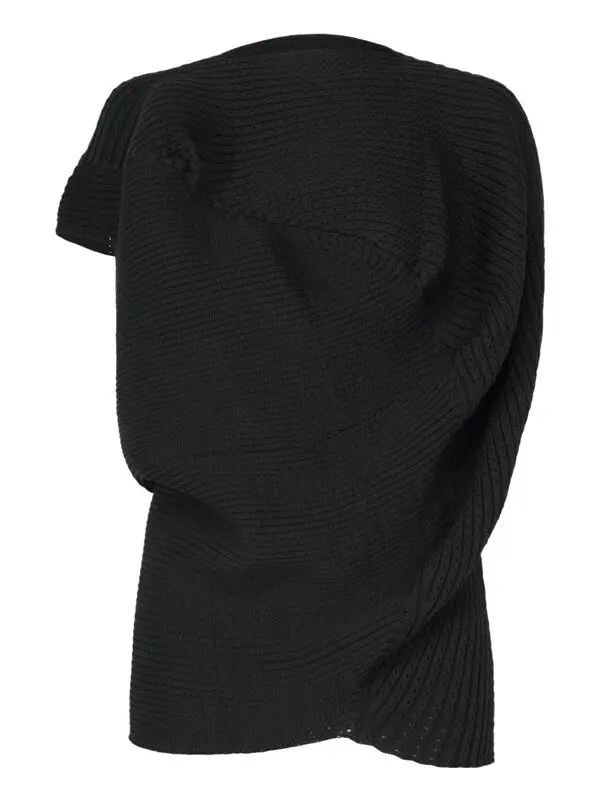 Issey Miyake Asymmetric Ribbed-knit Top - Black