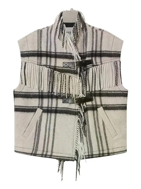 MARANT ETOILE Fringed Checked Vest - Neutrals