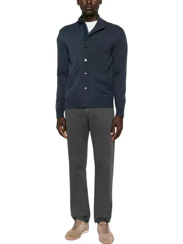 Brioni High-neck Knit Cardigan - Blue