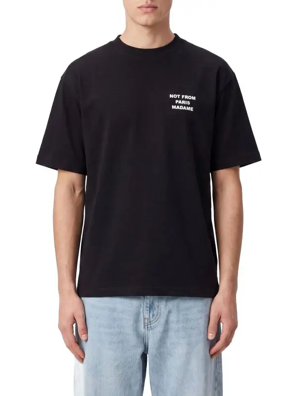 Drole De Monsieur Cotton T-shirt With Logo Print And Dropped Shoulders - Black