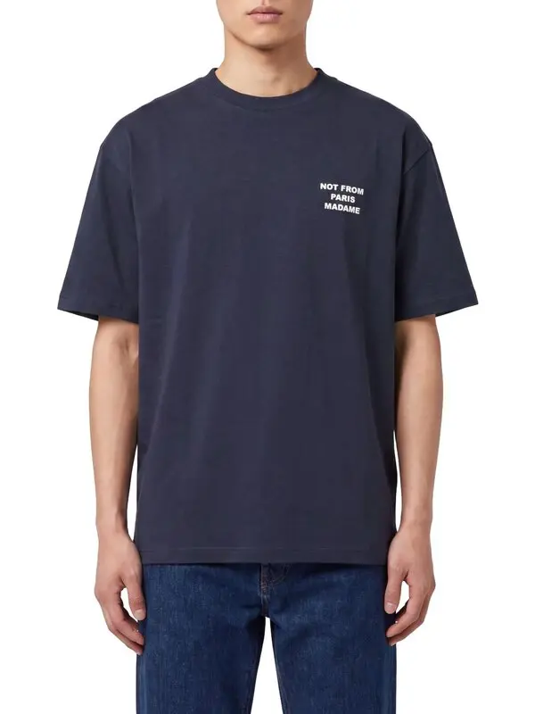 Drole De Monsieur Cotton T-shirt With Logo Print And Dropped Shoulders - Blue