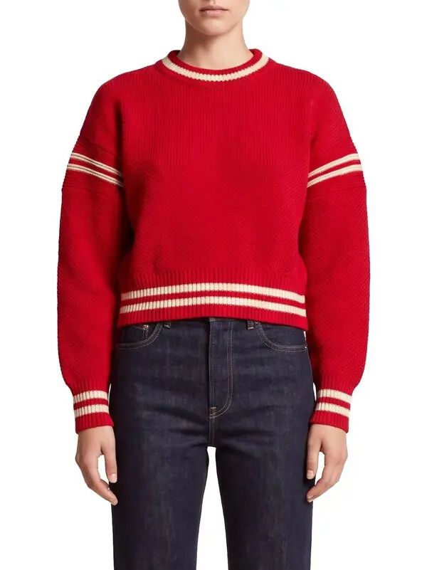 GOLDEN GOOSE Cotton Crewneck Jumper With Embroide Logo And Contrast Trim - Red