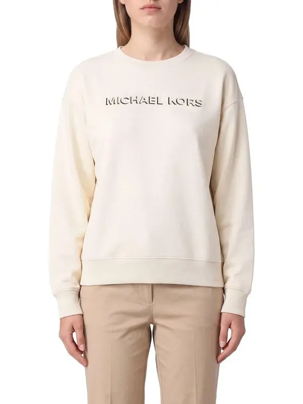 Michael Kors Cotton Crewneck Sweatshirt With Contrasting Logo And Dropped Shoulders - Ivory