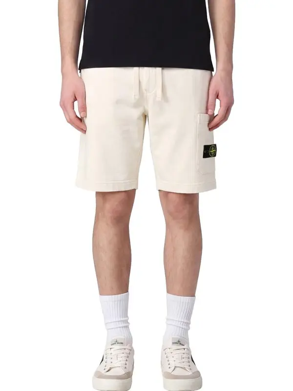 Stone Island Cotton Cargo Shorts With Compass Logo Patch And Drawstring - Ivory