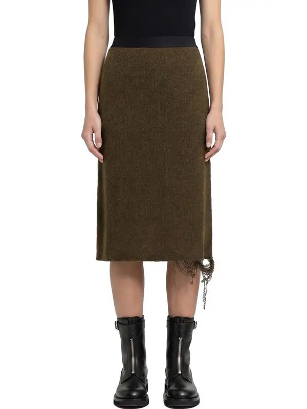 MAISON MARGIELA High-waisted Wool-knit Midi Skirt - Mud