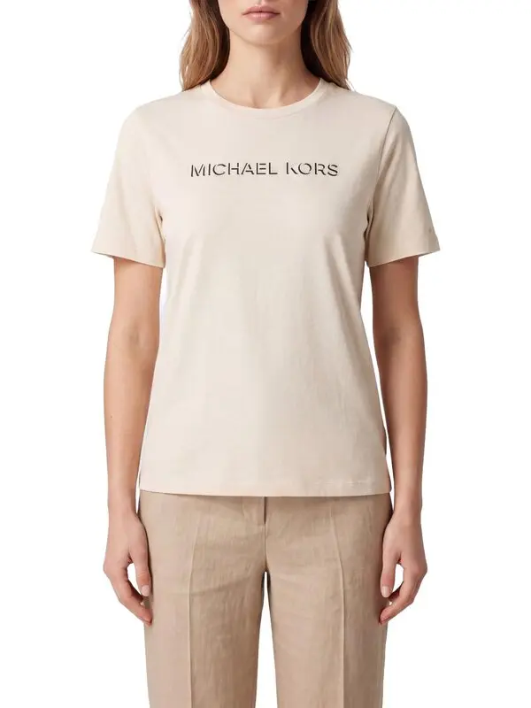 Michael Kors Cotton Crewneck T-shirt With Contrasting Front Logo - Ivory