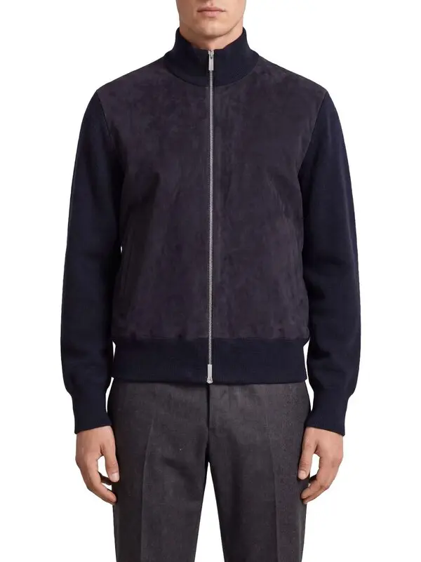 FERRAGAMO Pure Wool Bomber Jacket With Turtleneck Collar - Navy