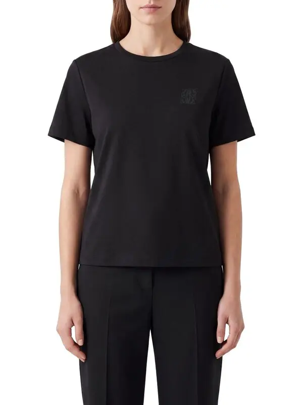 Max Mara Cotton Blend Crew-neck T-shirt With Logo - Black
