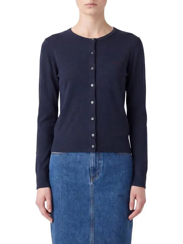 A.p.c. Organic Cotton Crew Neck Cardigan - Navy