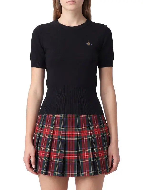 VIVIENNE WESTWOOD Slim Fit Short-sleeved Wool Sweater With Orb Logo - Black