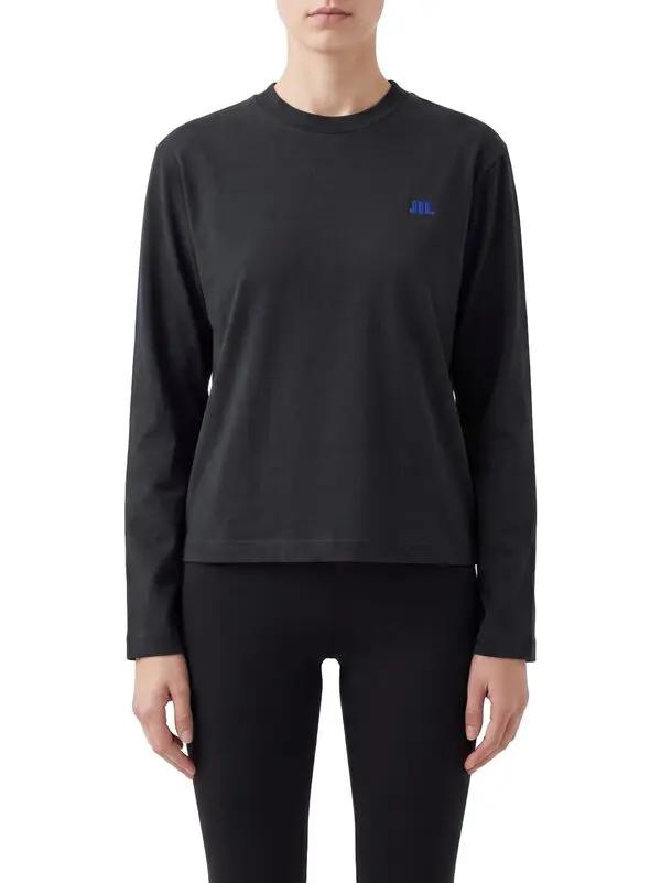 JIL SANDER Long-sleeved Cotton T-shirt With Contrast Logo - Black