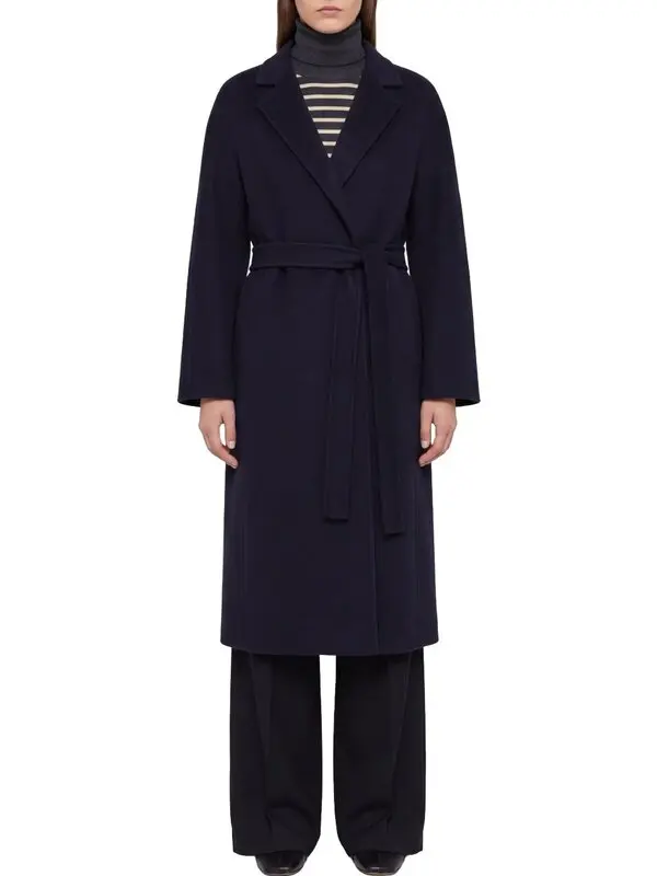 JIL SANDER Long Wool Belted Coat - Blue