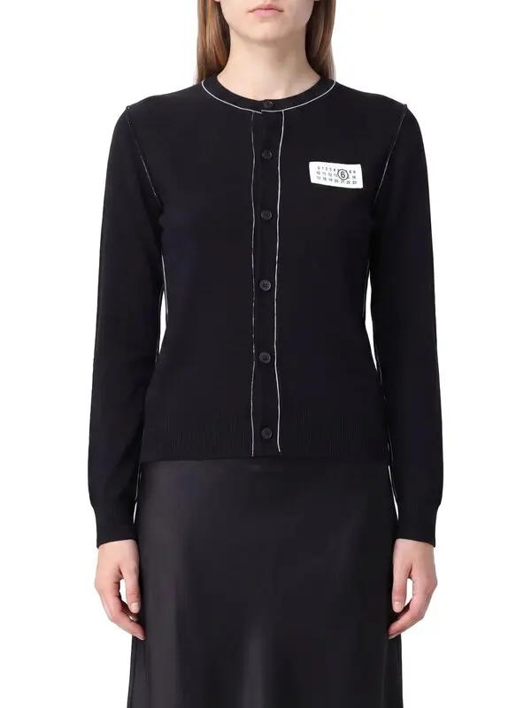 MAISON MARGIELA Slim Fit Wool Cardigan With Contrast Stitching - Black