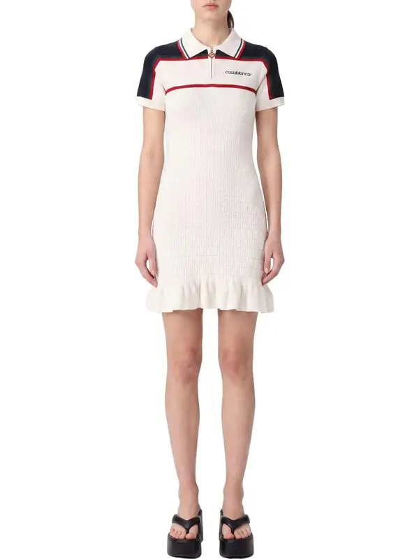 Casablanca Striped Knit Mini Polo Dress - Navy