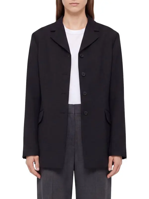 JIL SANDER Short Single-breasted Virgin Wool Coat With Dropped Shoulders - Black